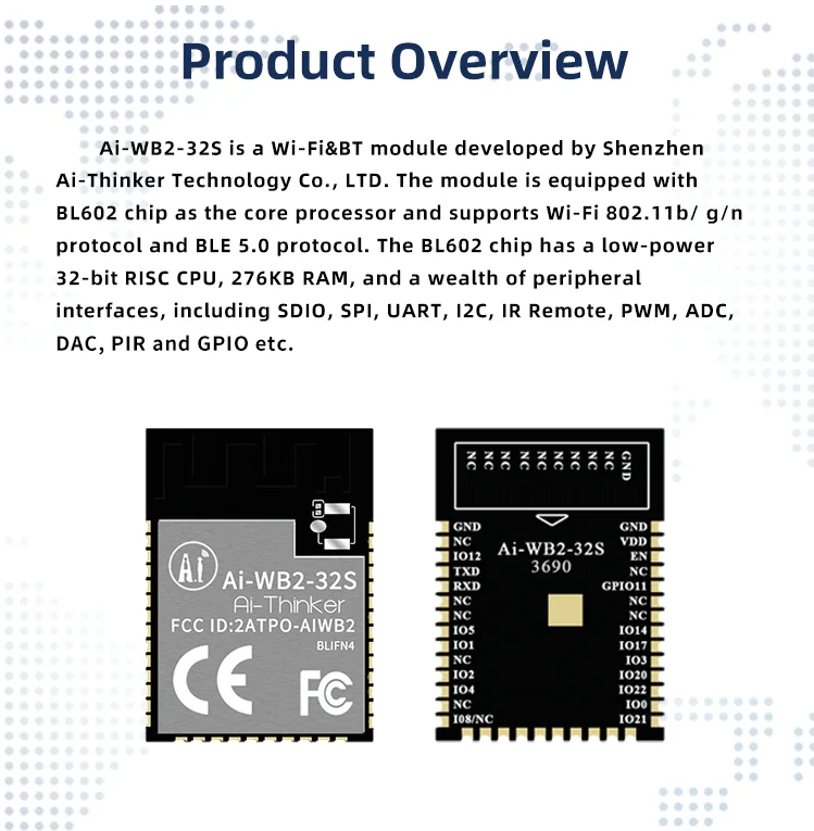 Ai-thinker Ai-Wb2-32s Wifi Bluetooth BLE Module for Smart Home
