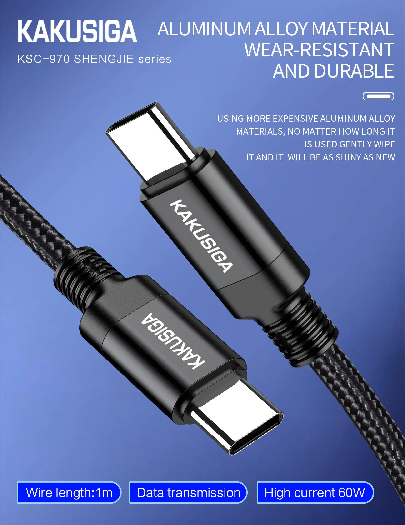 KAKUSIGA High Current Stable Output PD60W Type-C to Type-C Smart ...