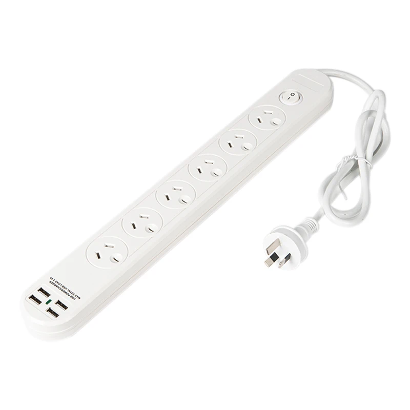 6 Outlet AU White Extension Socket Power Strip - Secure & Versatile
