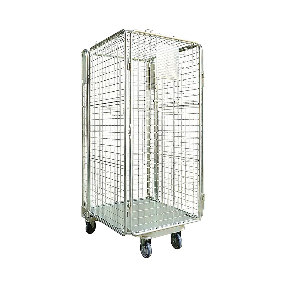 Heavy Duty Metal Mesh Storage Rolling Container Trolley For Logistics ...