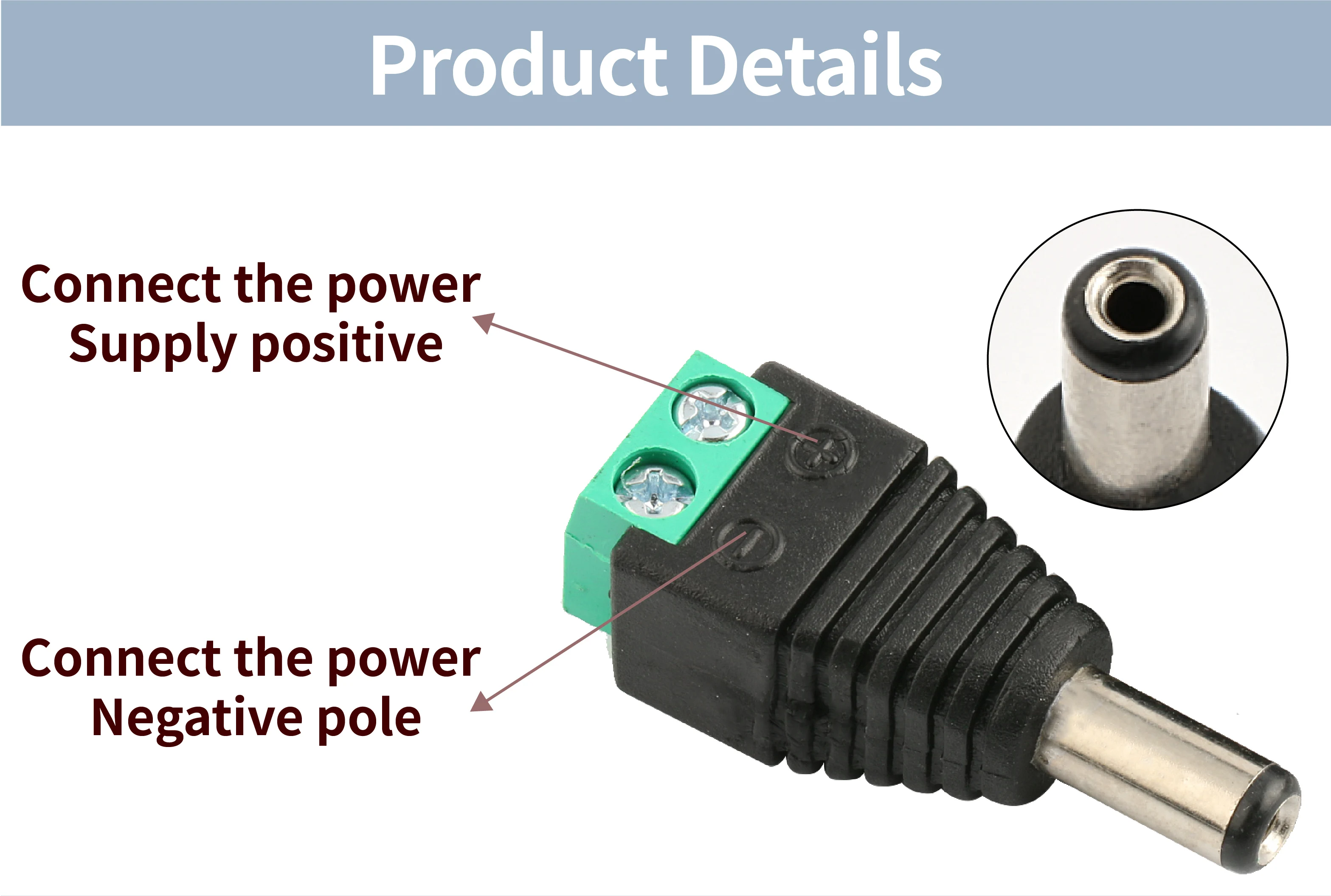 12V Male 2.1mm DC Power Plug Jack to Screw Terminal Block Adapter