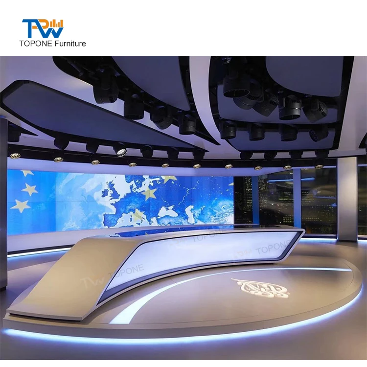 White Curved Reception Desk - Modern TV Broadcast News Table