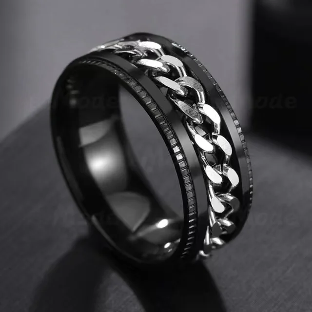 Tik Tok Cool Chain Inlaid Stainless Steel Spinner Rings Popular Wide ...