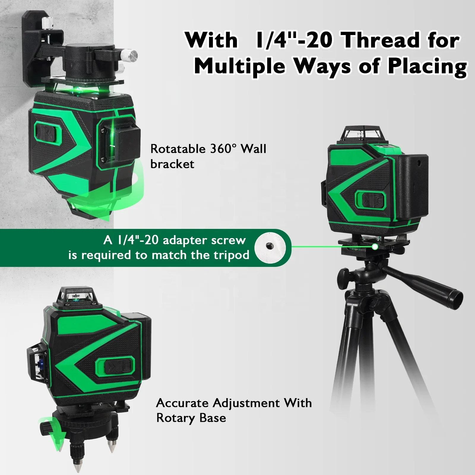 Lithium Battery Powered Rotary Laser Level 16 Lines Green