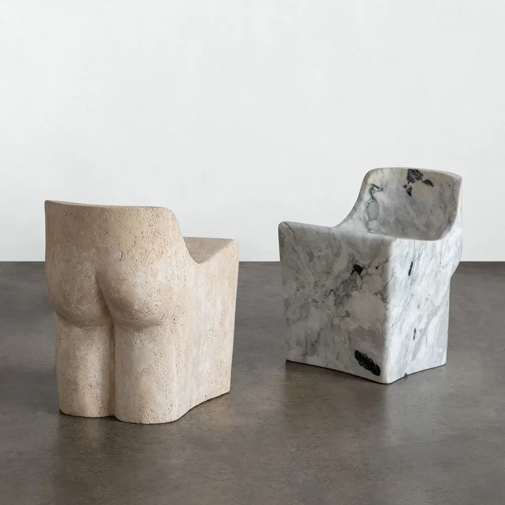 Natural Sculptural Marble Stone Butt Stool Furniture Side Stand Stool ...