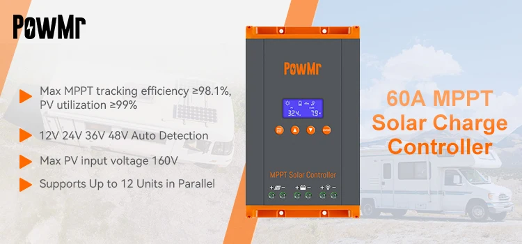 Controlador híbrido solar PowMr 60A 12/24/34/48V soporte automático ...
