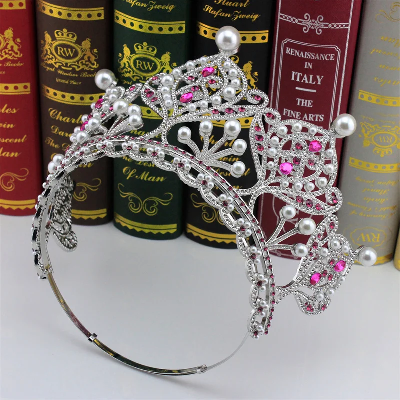 Large Round Adjustable Crown Beauty Pageant Tiara Rhinestone Pearl ...
