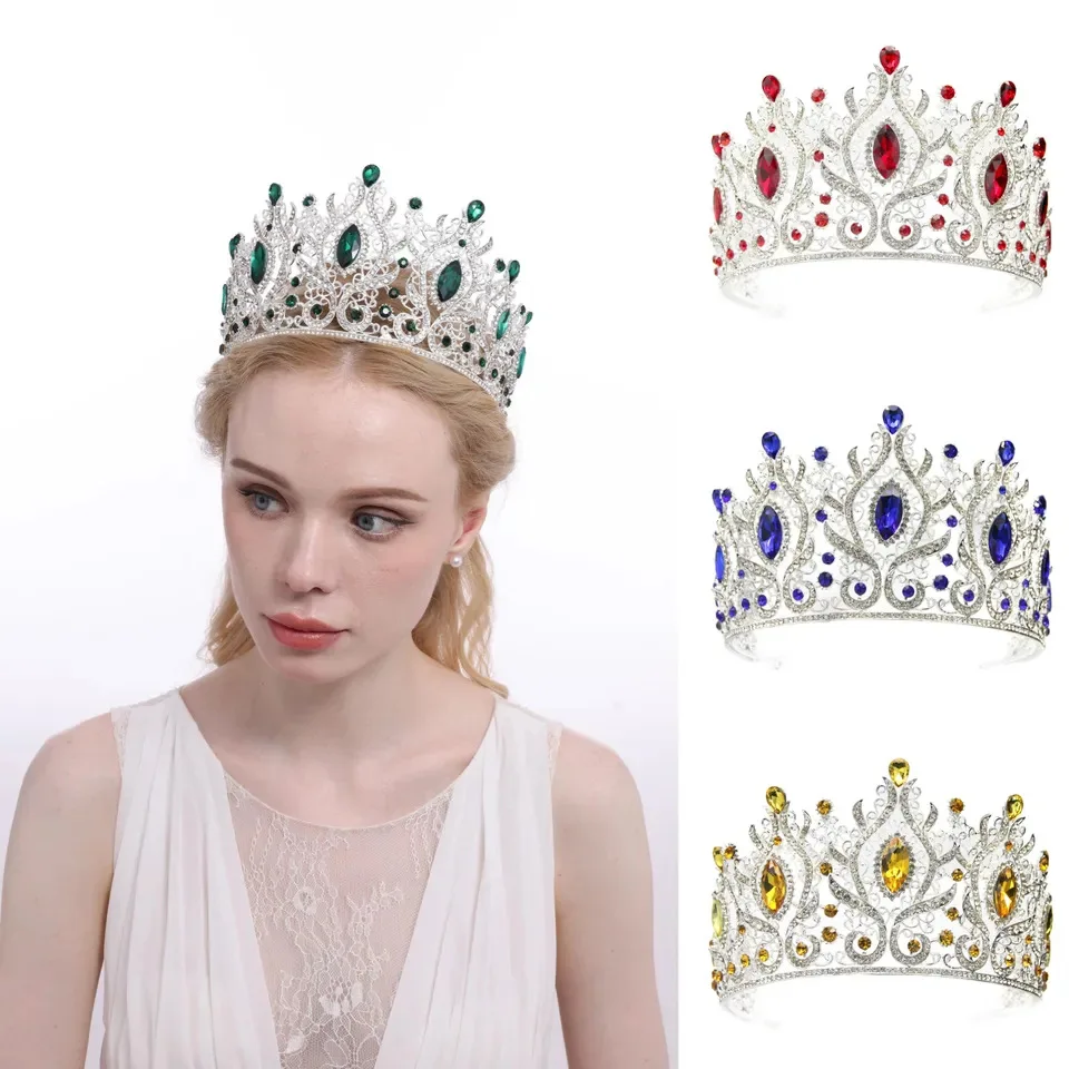 Wholesale Emerald Crystal Queen Crown Large Pageant Tiara Diamond Bride ...
