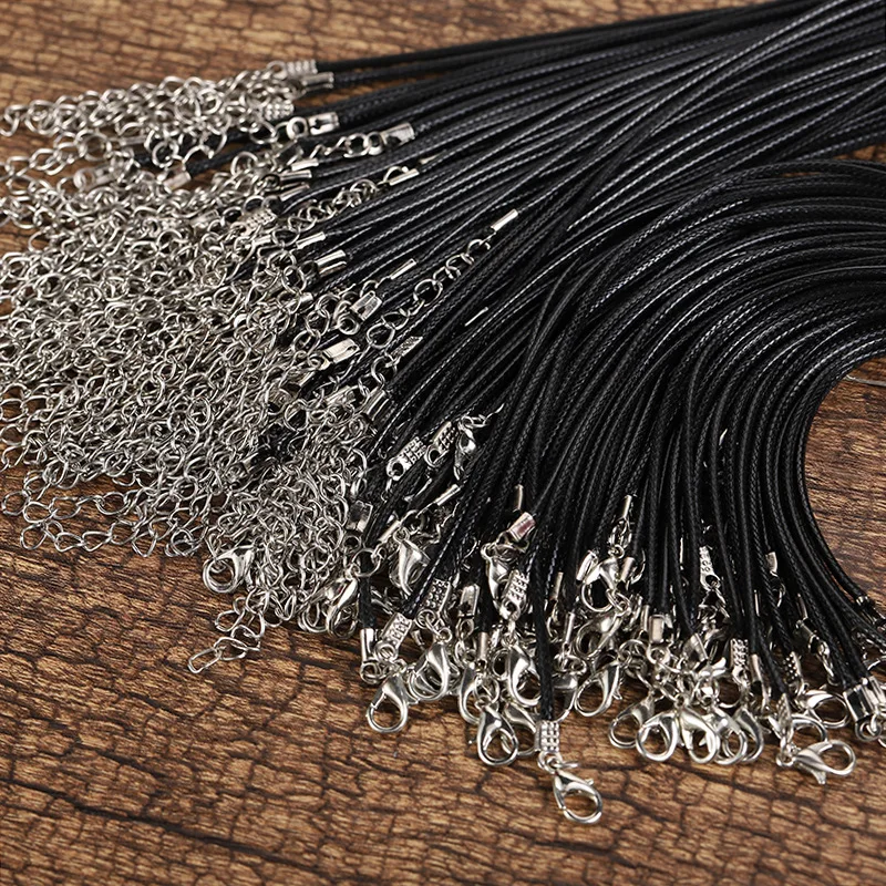 Black Leather Rope Chain with Obster Clasp - Jewelry Accessory