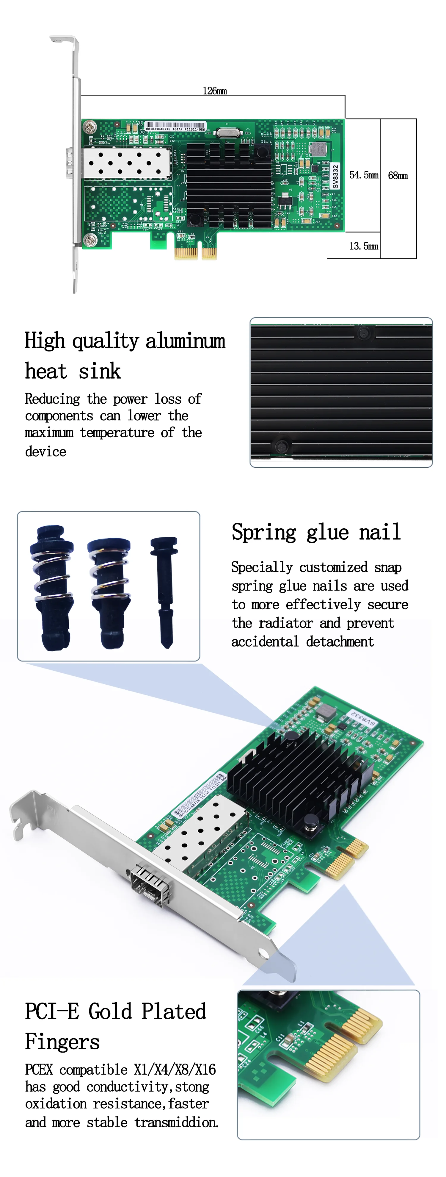 Network Interface Card Sv8332 Pcie V2.0 2.5gt/s X1 Lanes Bnt82576f1 ...