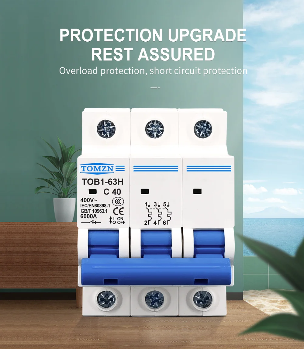 3P AC MCB TOB1-63H C Type 230/400V~ 50HZ/60HZ Mini Circuit Breaker 6A-63A