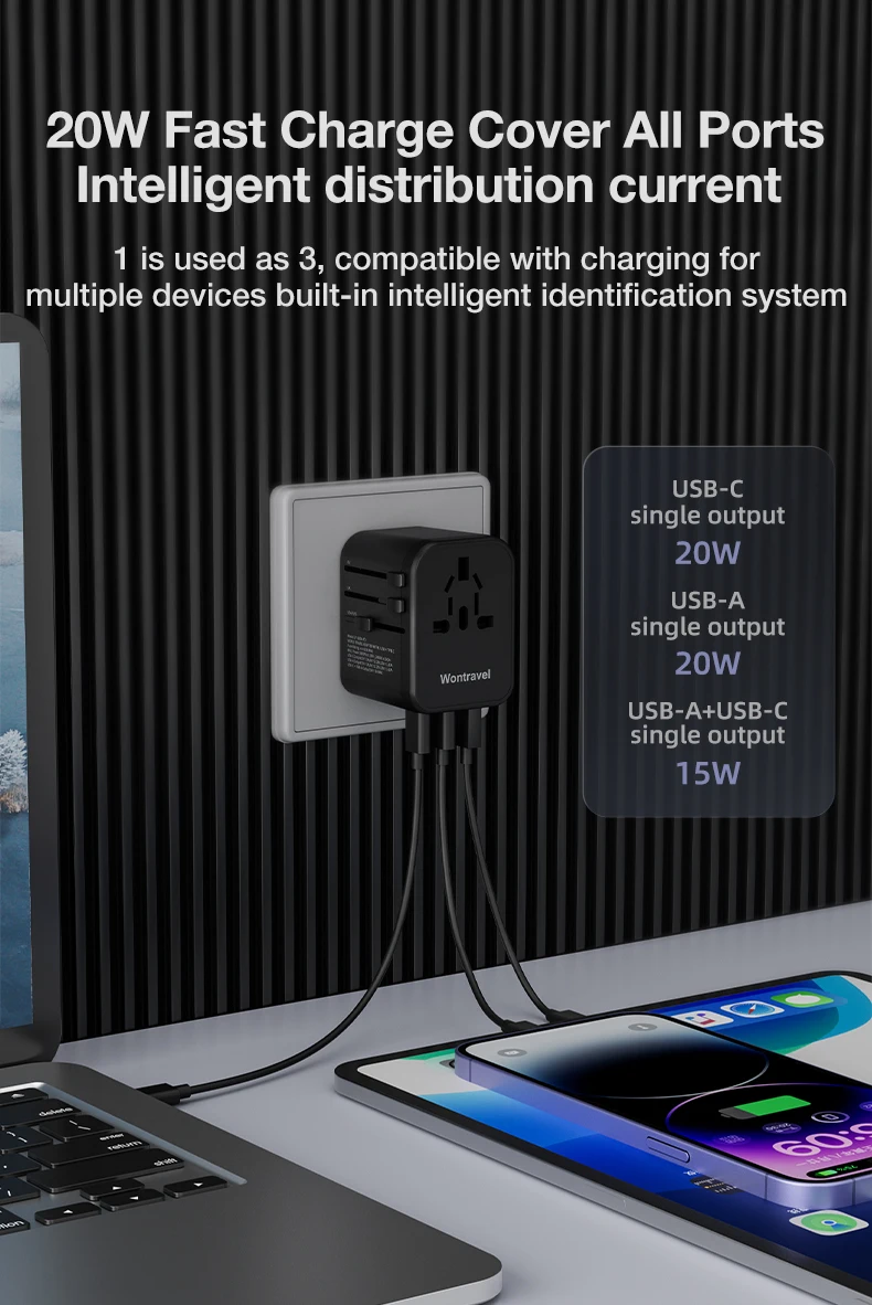 2400w Ac Plug Socket Multi Plug Adaptor Universal 4 In 1 Pd 20w Travel Adapter Charger - Buy ...