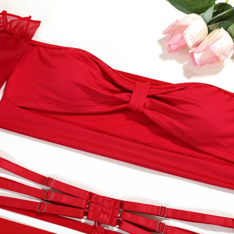 Sunshine Girl Gorgeous Mesh Sexy Lingerie Women Stitching 3 Piece Lingerie Set Sexy Buy