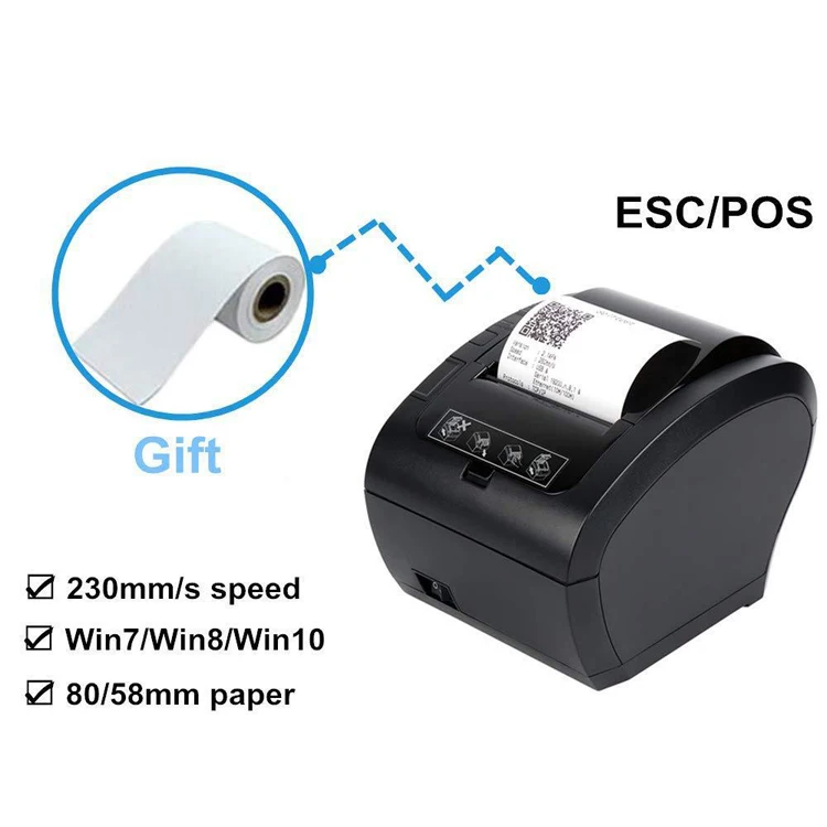 Black Kitchen Hotel POS Thermal Receipt Printer With Auto Cutter 20 ...