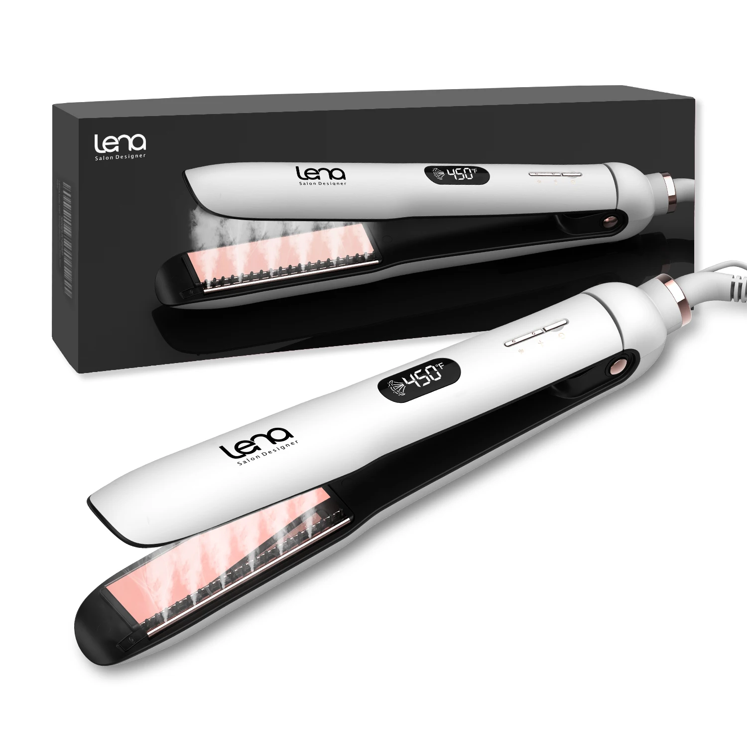 Lena 450° 2 in 1 Portable Hair Steam Straightener - Titanium Flat Iron ...