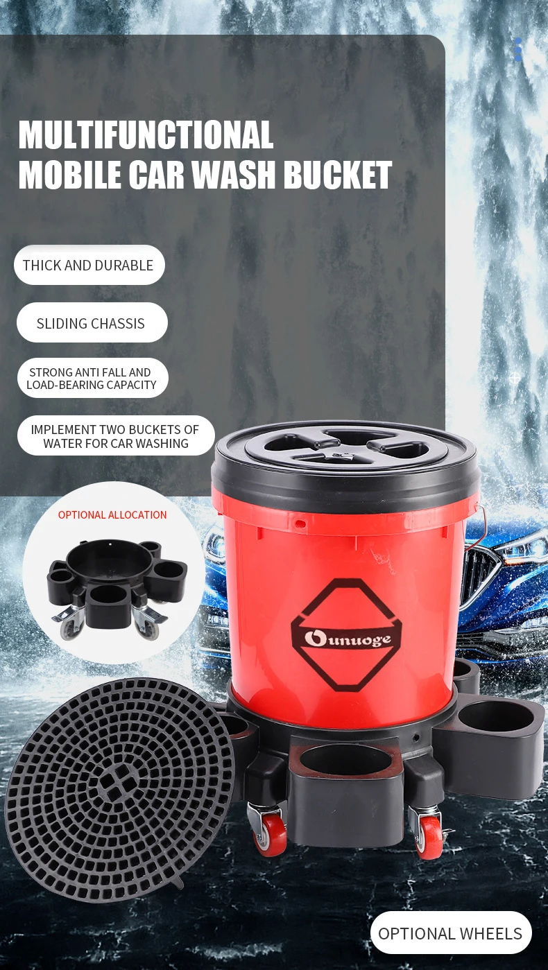 Car Wash Bucket Dolly Plastic Auto Detailing Bucket Organizer Mobile ...