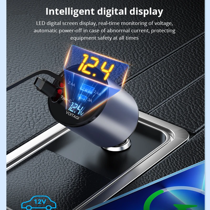 Portable Pull-out Round Car Adapter 120w Fast Charging For Iphone For Type C Charger Digital ...