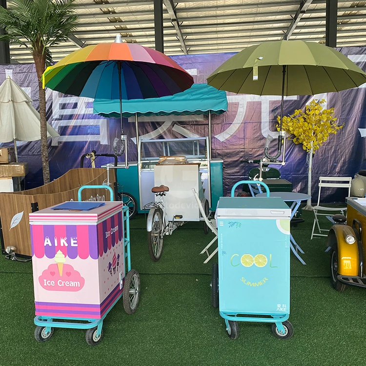 Mobile Ice Cream Push Cart with Cooler Box - High Productivity