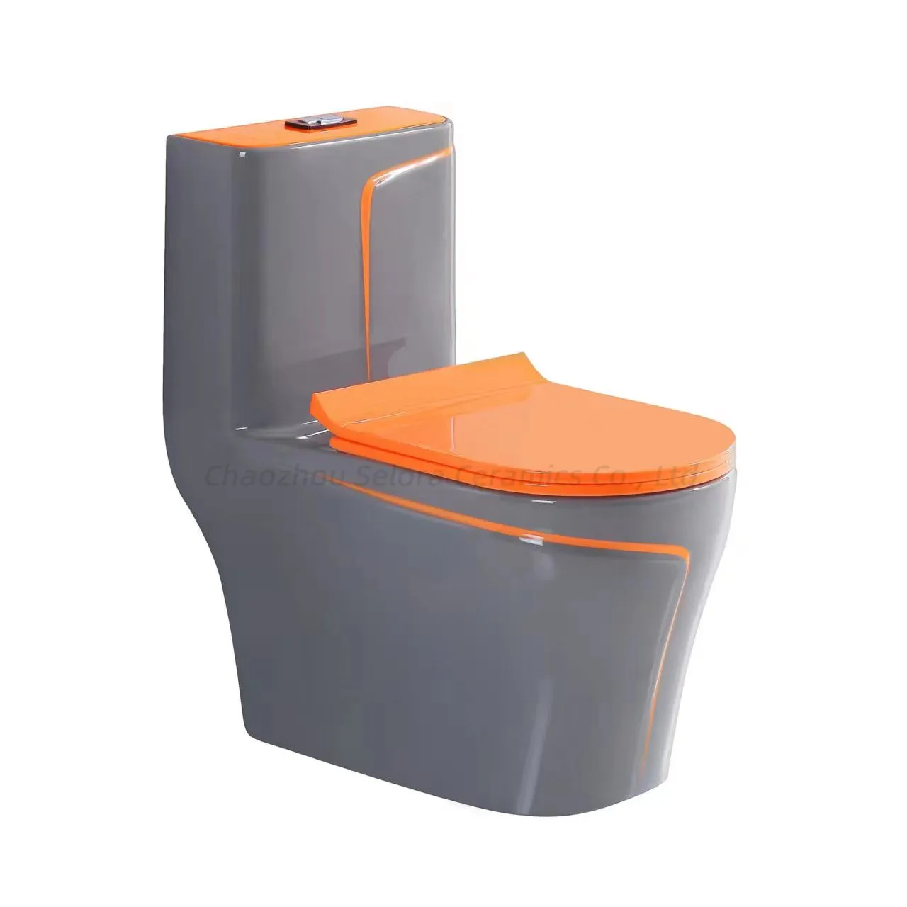 New Design Grey Orange Color Sanitary Ware Suite Wc One Piece Ceramic ...