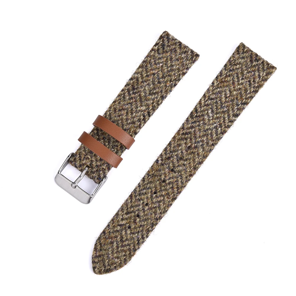 JUELONG Herringbone Tweed Wool Fabric Watch Strap - 18mm, 20mm, 22mm