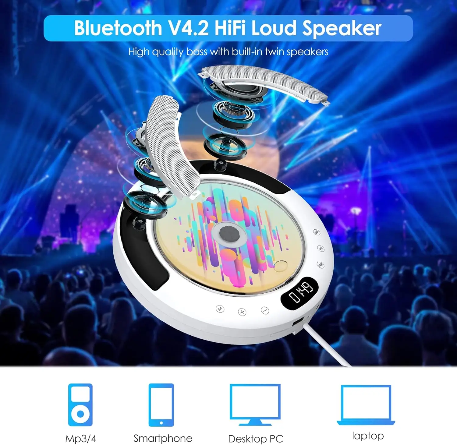 Portable Cd Player With Bluetooth Desktop Cd Player With Touch Buttons ...