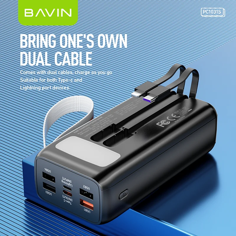 BAVIN Power Bank 30000mah - Portable Fast Charger with Cables