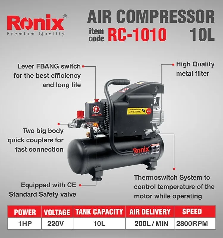 Ronix 10l Rc-1010 Air Compressor Hotting Selling No Load Speed 2800rpm Portable Air Compressor ...