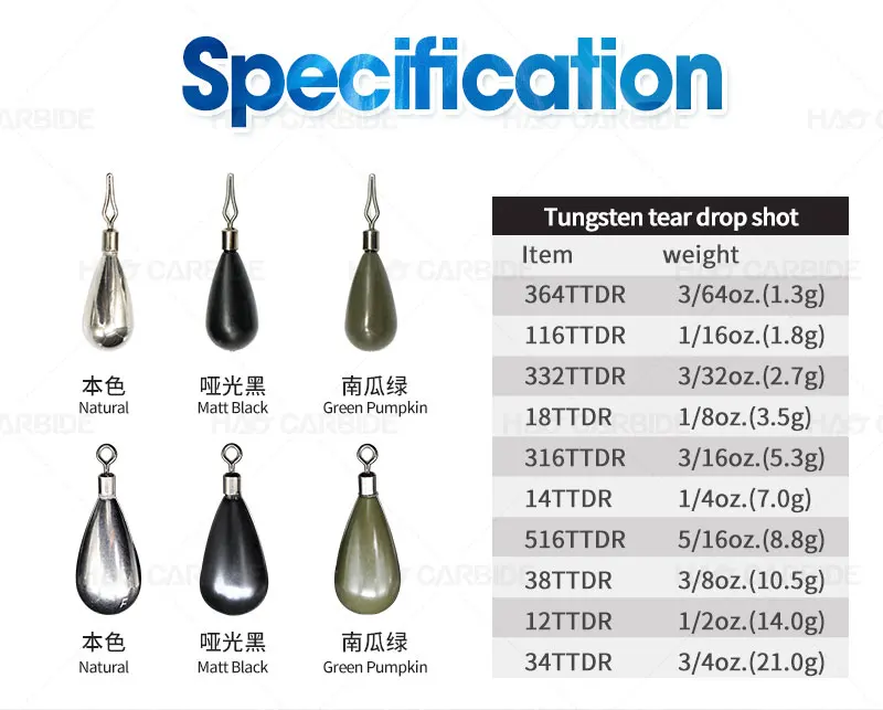 Factory 6#-40# 150g 131.5g 95% Tungsten Tear Drop Shot with Round Eye ...