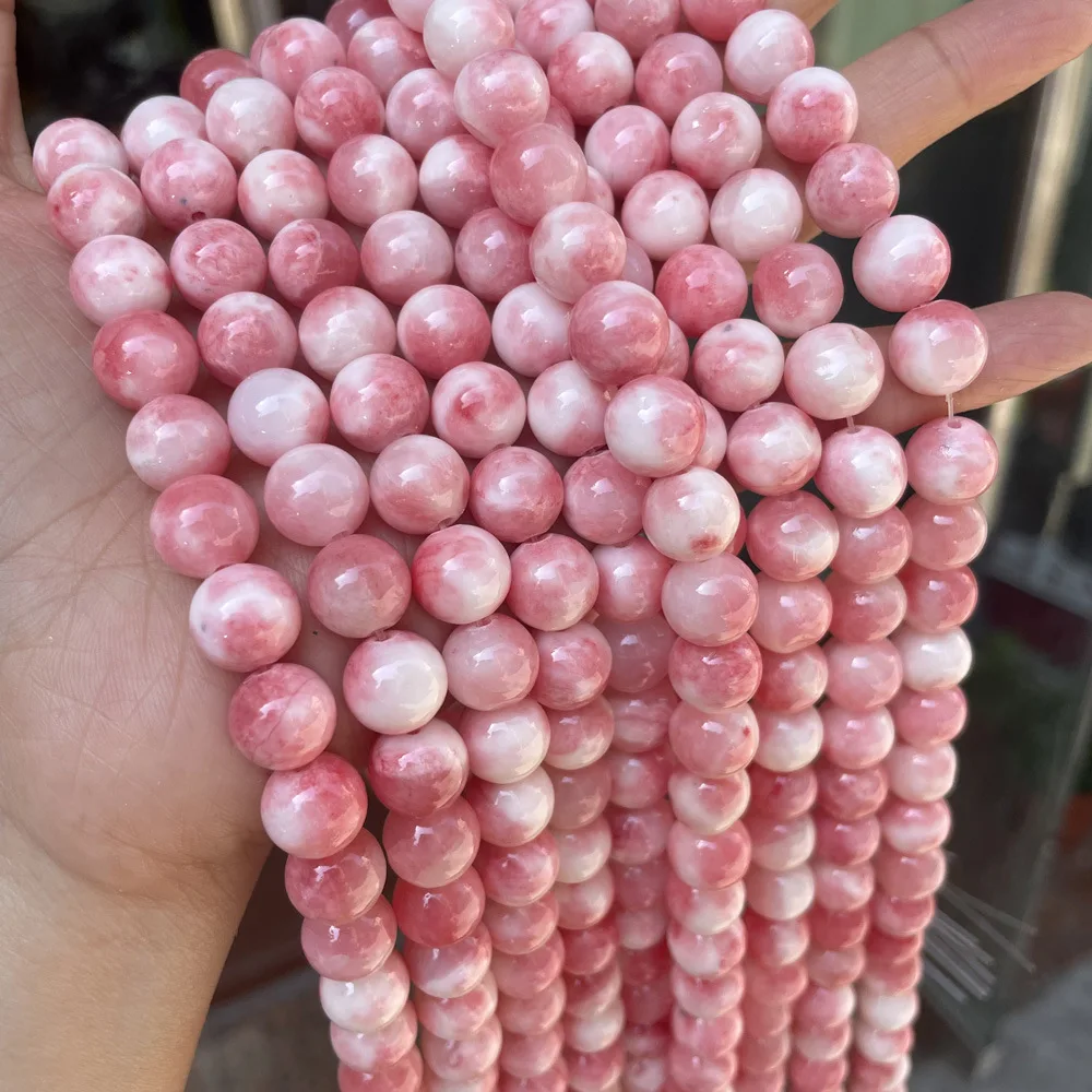Wholesale Natural Round Smooth Pink Stone Beads Persian Jade Natural ...