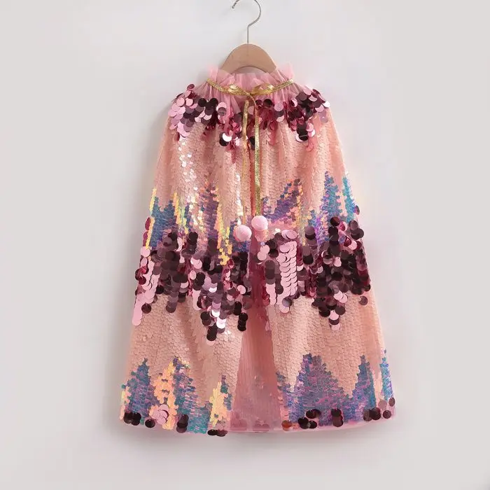 Girls Blue Pink Snow Queen Princess Cape Cloak - Party Prop