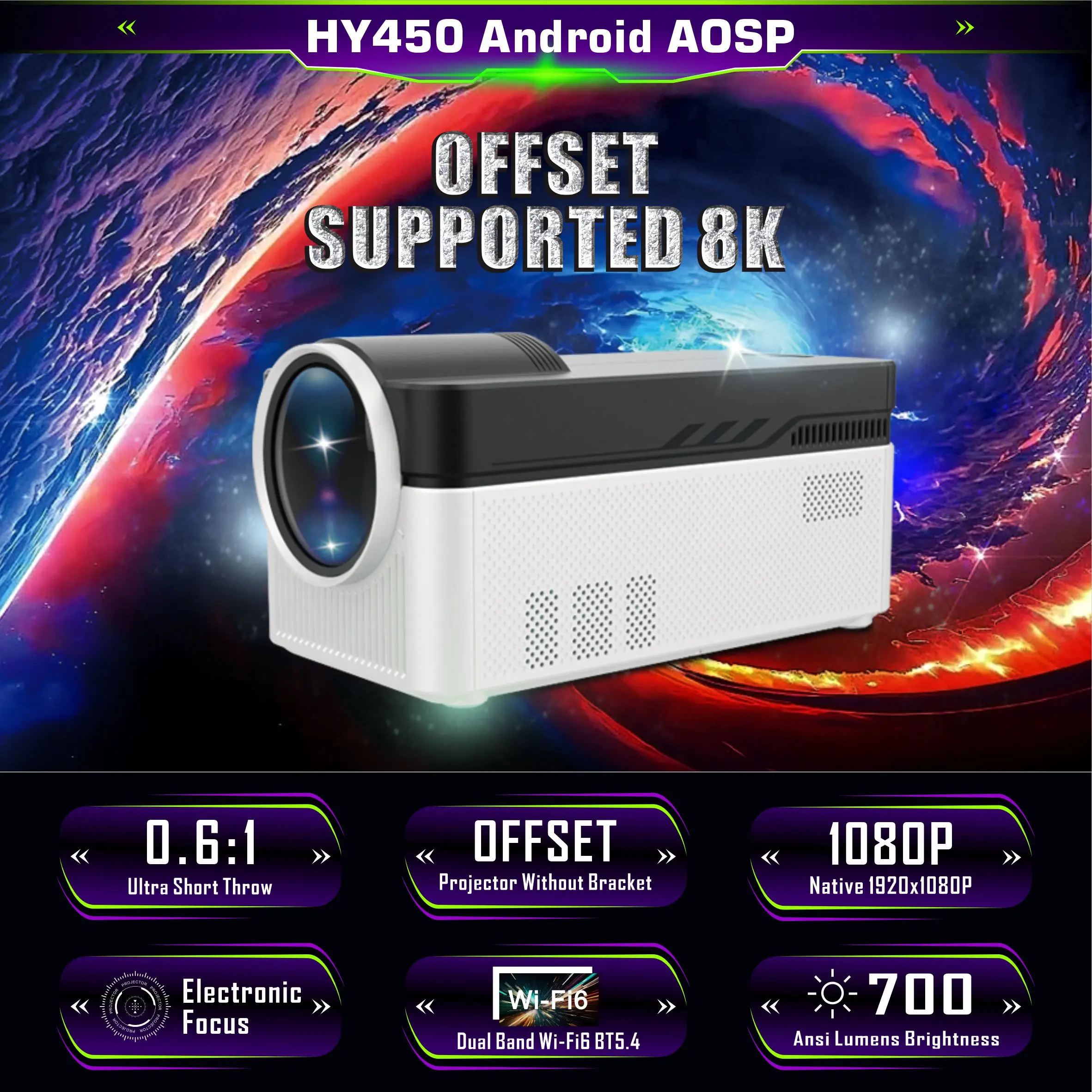 HY450 4K Ultra Short Throw Home Theater Projector 900 Lumens