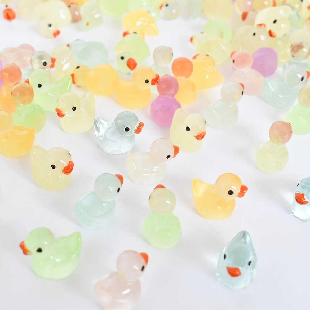 Luminous Multicolor Mini Resin Duck Figurines for DIY Crafts