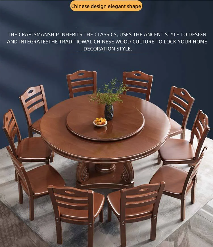 New Chinese Solid Round Wood Dinner Table Turntable Dining Table and ...