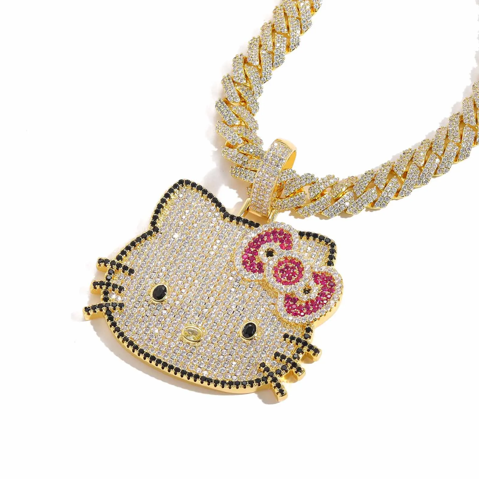 New Arrival Hip Hop Iced Out Pink Solid Zircon Shiny Cartoon Hello ...