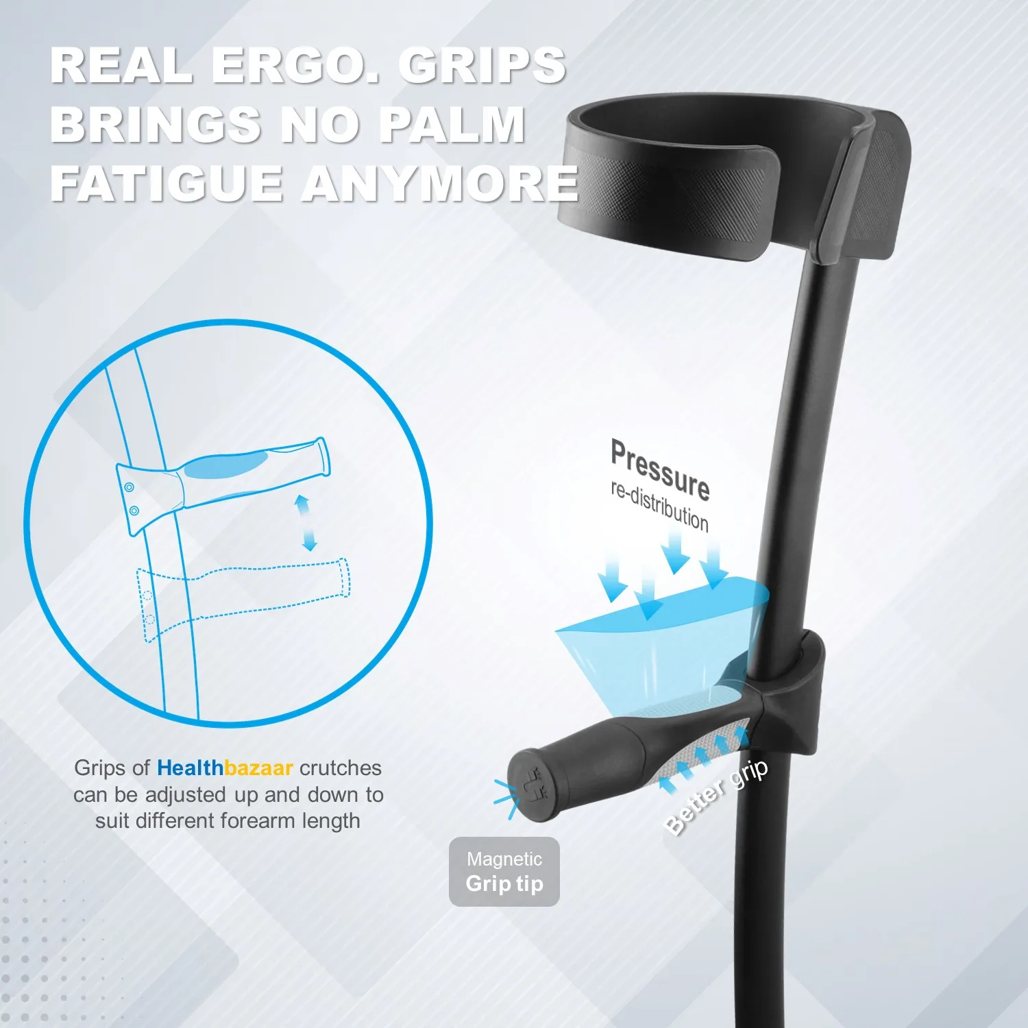 Health Bazaar Adjustable Forearm Crutches Aluminum Walking Cane Medical ...