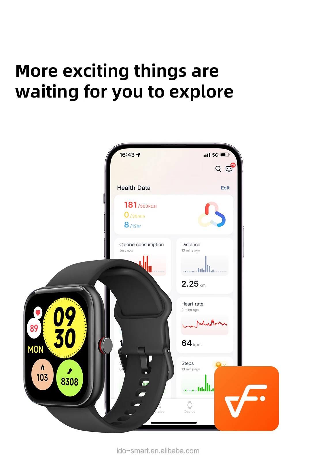 New IDW20 Waterproof Smartwatch IP68 with 1.91” TFT Screen, Health ...