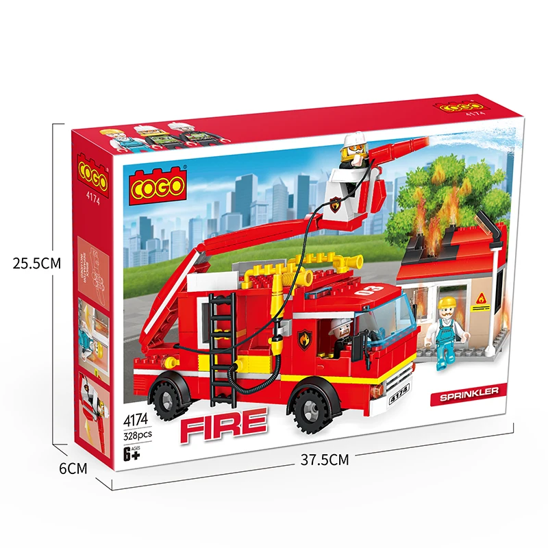 Cogo High Quality Mini Sprinkler Fire Rescue Team Truck Abs Build Block ...