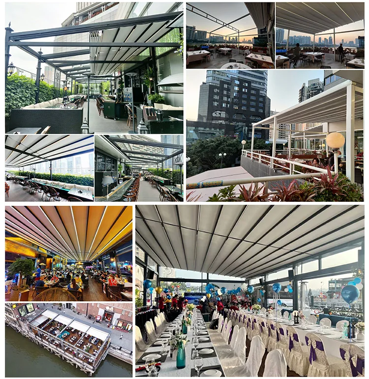 Sliding Roof PVC Fabric Electric Motorized Folding Awning