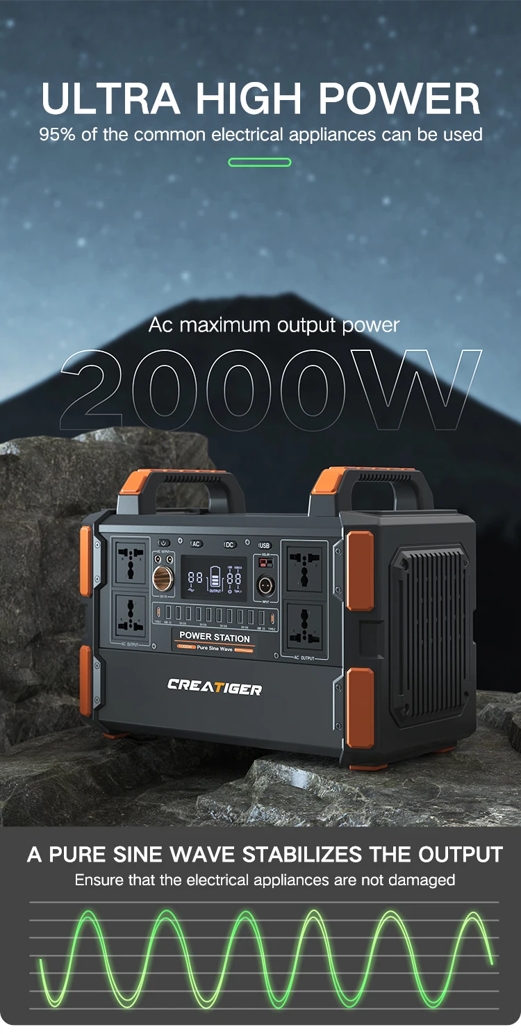 Portable Electric Power Station 1000W Rechargeable Solar Power Out Door ...