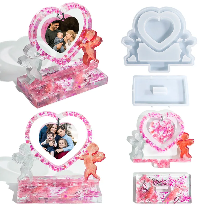 DM756 Cupid Couple Love Heart Epoxy Resin Picture Frame Silicone Mold ...