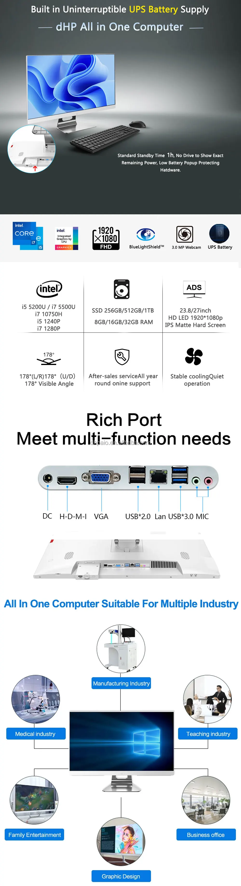 Oem 24" I7 12650h Aio Pc 16g Ddr4 512g Ssd Business Monoblock All In ...