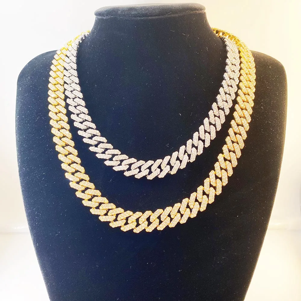 Men's Miami Cuban Link Chain Necklace Diamond Prong Cuban Iced Out ...