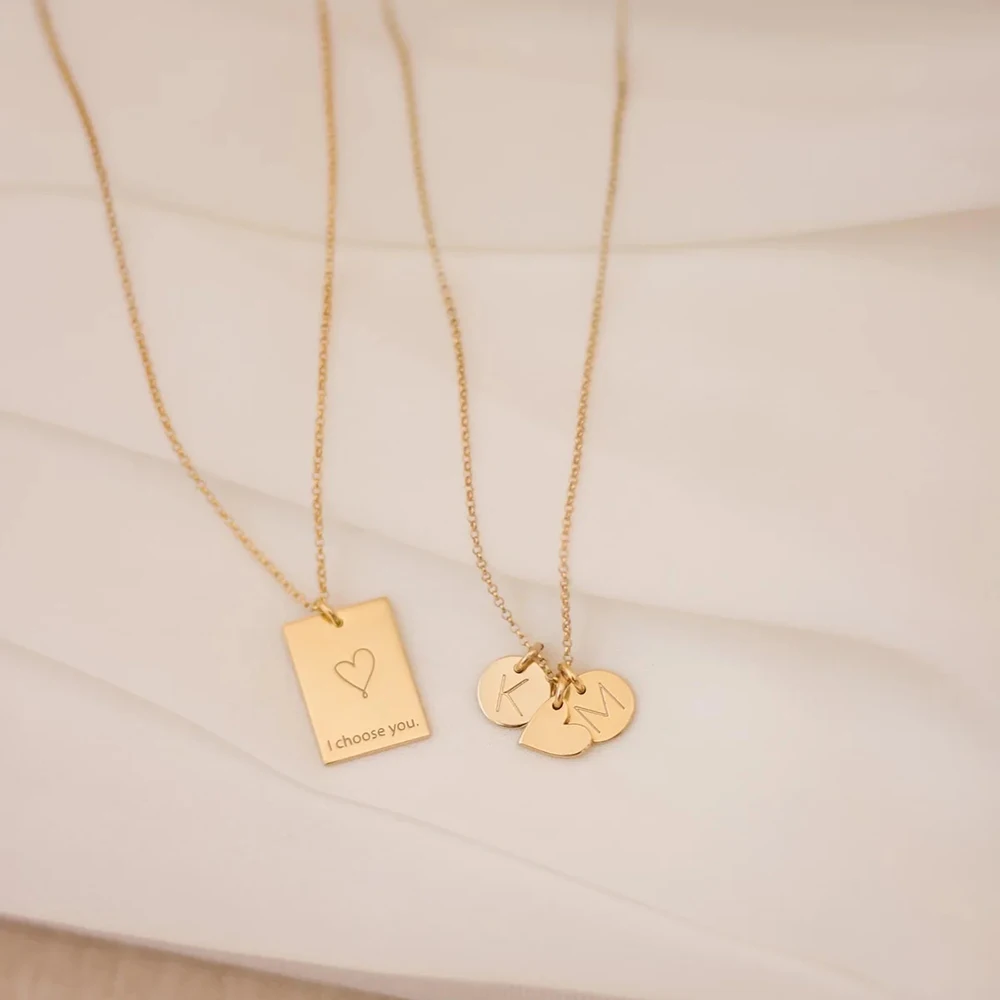 18k Gold Plated Initial Letter Necklace - Personalized Heart