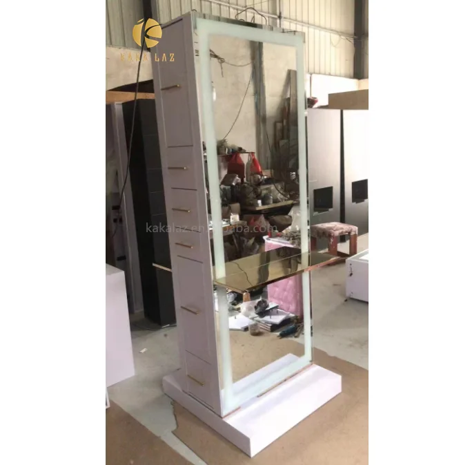 White Mirrored Console Table Double Sided Led Light Mirror Salon Mirror ...