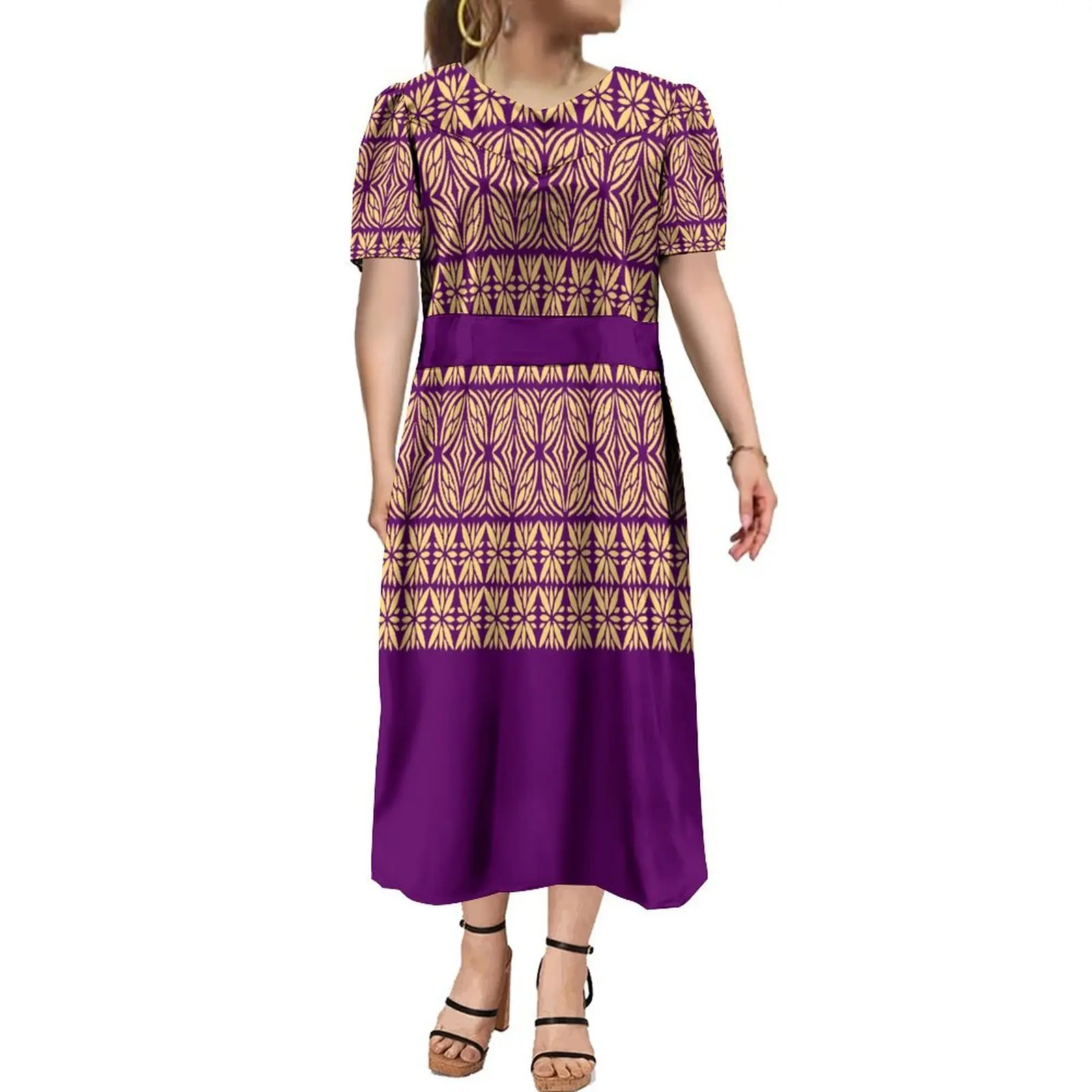 Custom Hibiscus Flower Polynesian Tribal Print V Neck Micronesian Mumu ...