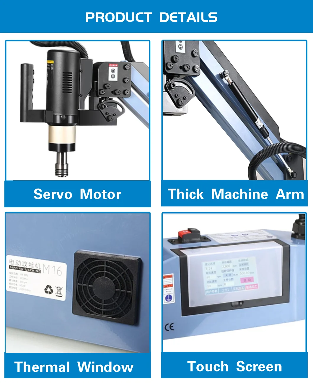 M3 - M16 Tapping Arm Servo Threading Automatic Electric Tapping Machine Multi Directional High ...