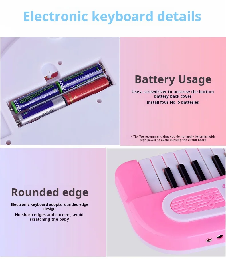 Kids Music Toy Piano Keyboard Toy 37 Keys Pink Electronic Musical ...