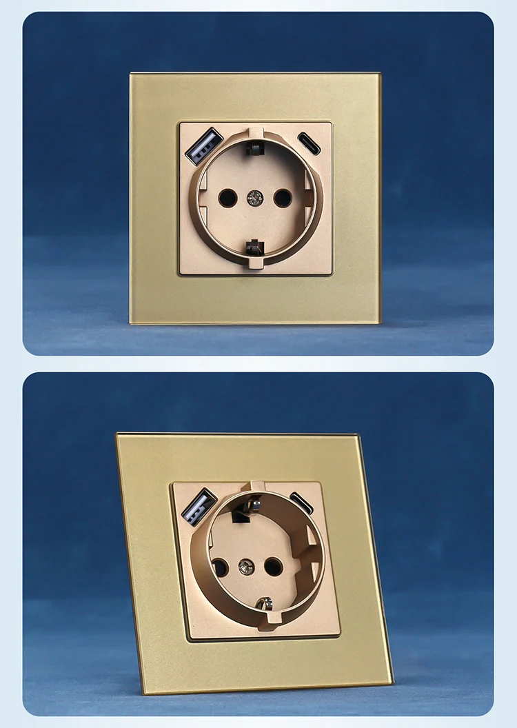 220 Volt Schuko 2p+e Socket With Usb Type A Type C Outlets Glass Panel ...