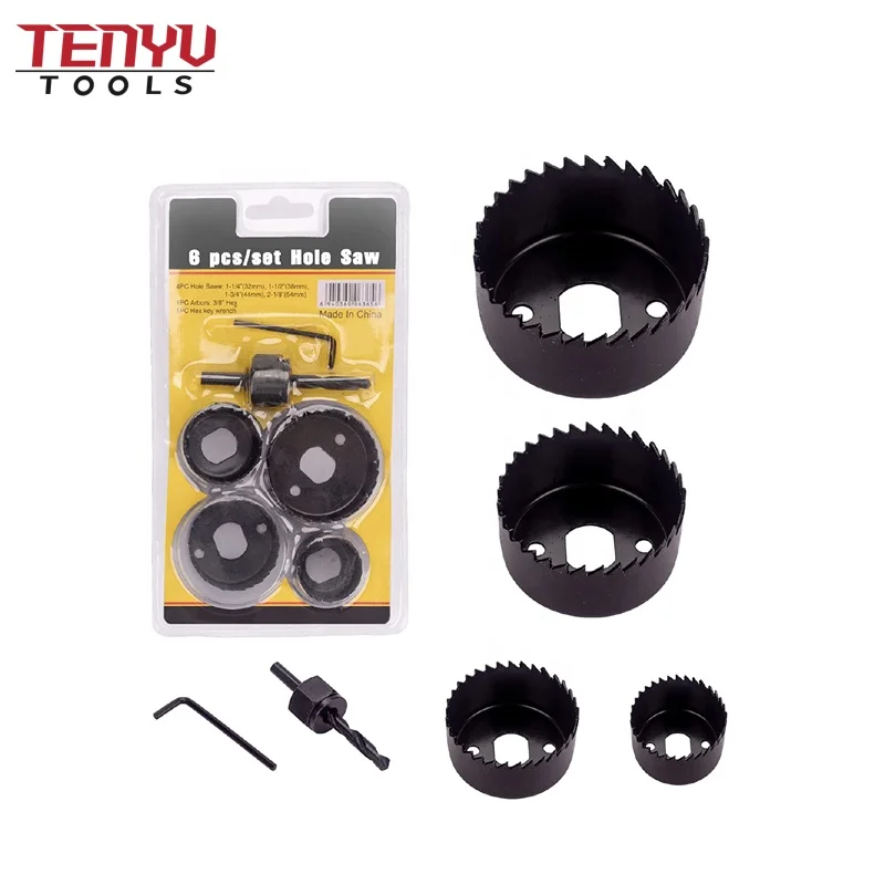 6pcs Carbon Steel Wood Hole Saw Set Wood Plastic Kit Hole Saw Cutter ...