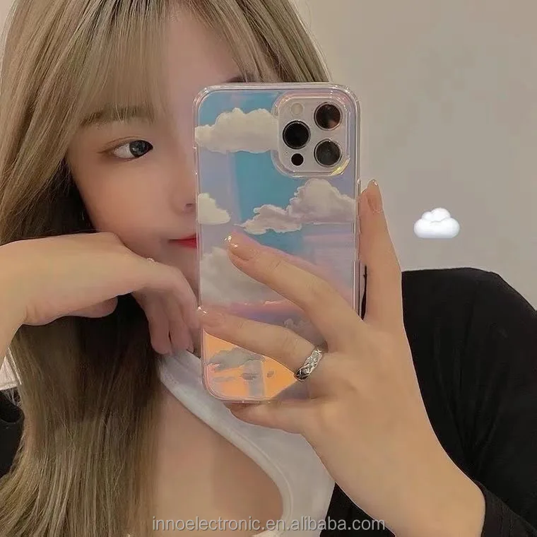 Cute Clear White Cloud Sky Hard Phone Case Holographic Tpu Shockproof ...